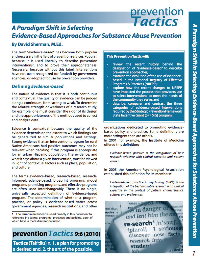A Paradigm Shift in Selecting Evidence-Based Approaches for Substance ...
